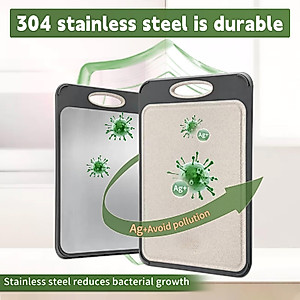 Cutting Board Double Sided,Large Stainless Steel Cutting Boards,Wheat Straw Cutting Boards for Kitchen,for Meat, Veggies, Fruits, with Easy Grip Handle,Dishwasher Safe (1, Large)