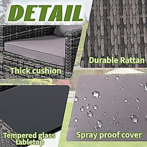 KROFEM 4 Pieces Patio Conversation Set, Outside Rattan Sectional Sofa, Cushioned Furniture Set, Wicker Sofa Ideal for Garden, Porch, Backyard, Grey Color Rattan and Light Grey Cushion