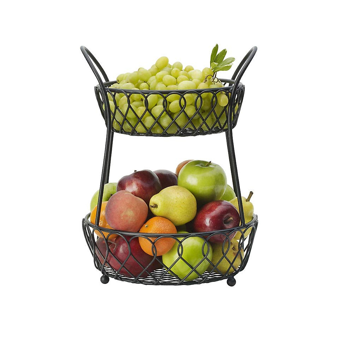 Gourmet Basics by Mikasa Loop and Lattice 2 Tier Divided Round Basket, Black