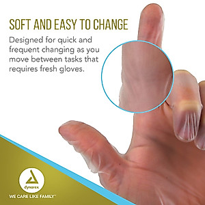 Dynarex Safe-Touch Vinyl Disposable Exam Gloves, Powder-Free, Food Safety and Compliance, Ambidextrous, Clear, Medium, 1 Box of 100 Safe-Touch Vinyl Disposable Exam Gloves