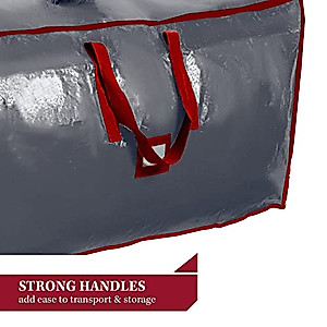 Pakkon Christmas Tree Storage Bag - Open Top, Waterproof Christmas Tree Storage Box for Disassembled Trees Up to 9 Feet with Carry Handles and Dual Zipper - 65x15x30 Inches, Grey