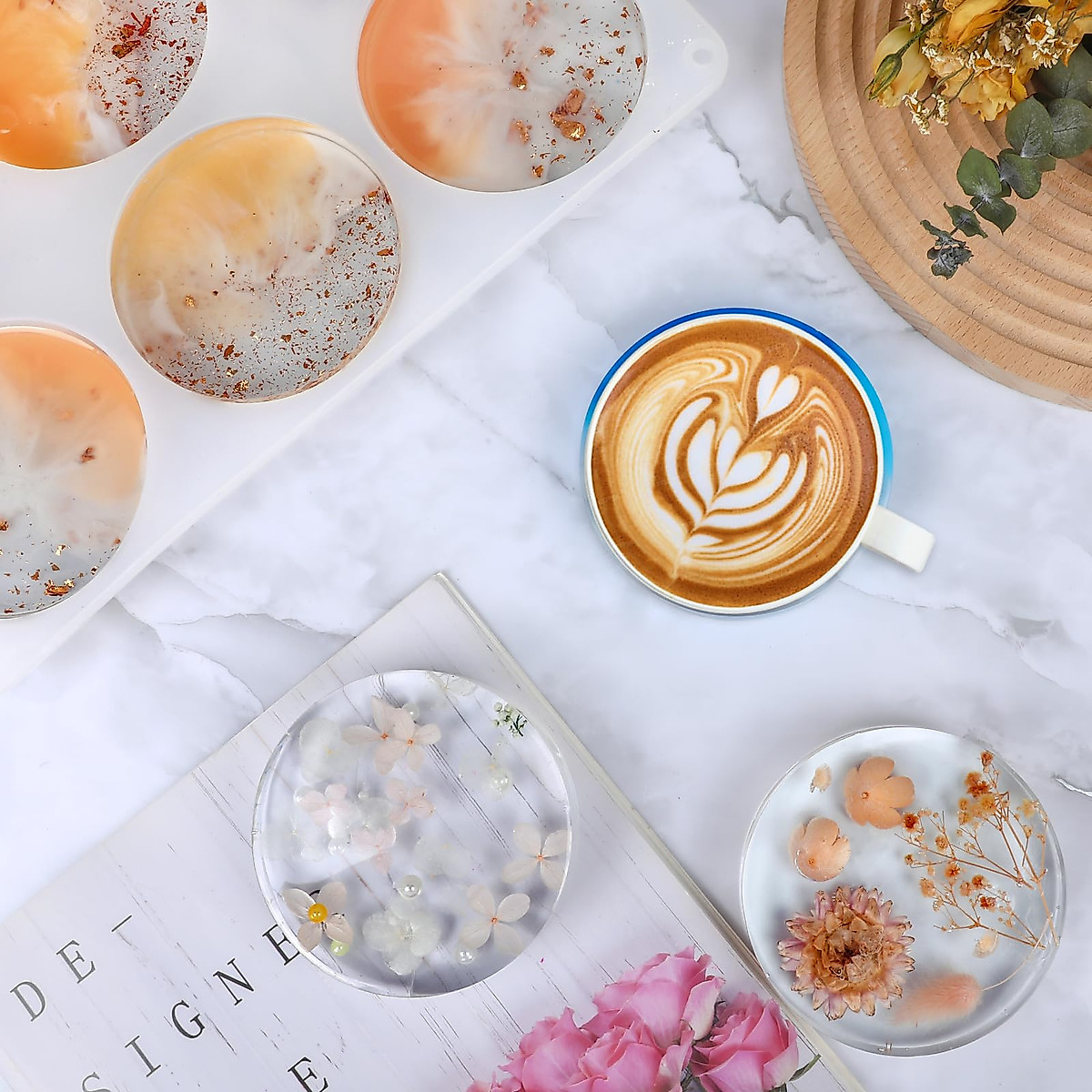 18 Pieces Resin Coaster Molds, Coaster Molds for Epoxy Resin with Storage Box Mold for DIY Art Craft Cup Mats