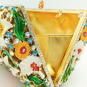 Boutique De FGG Flowers & Butterfly Women Crystal Clutch Evening Bag Wedding Party Rhinestone Handbags (Small,Orange White)