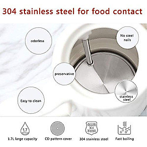 SieHam Kettles,Ceramic Cordless Kettle Teapot-Retro Red 1.7L Jug, 1850W Water Fast for Tea, Coffee, Soup, Oatmeal-Removable Base, Boil Dry Protection/D