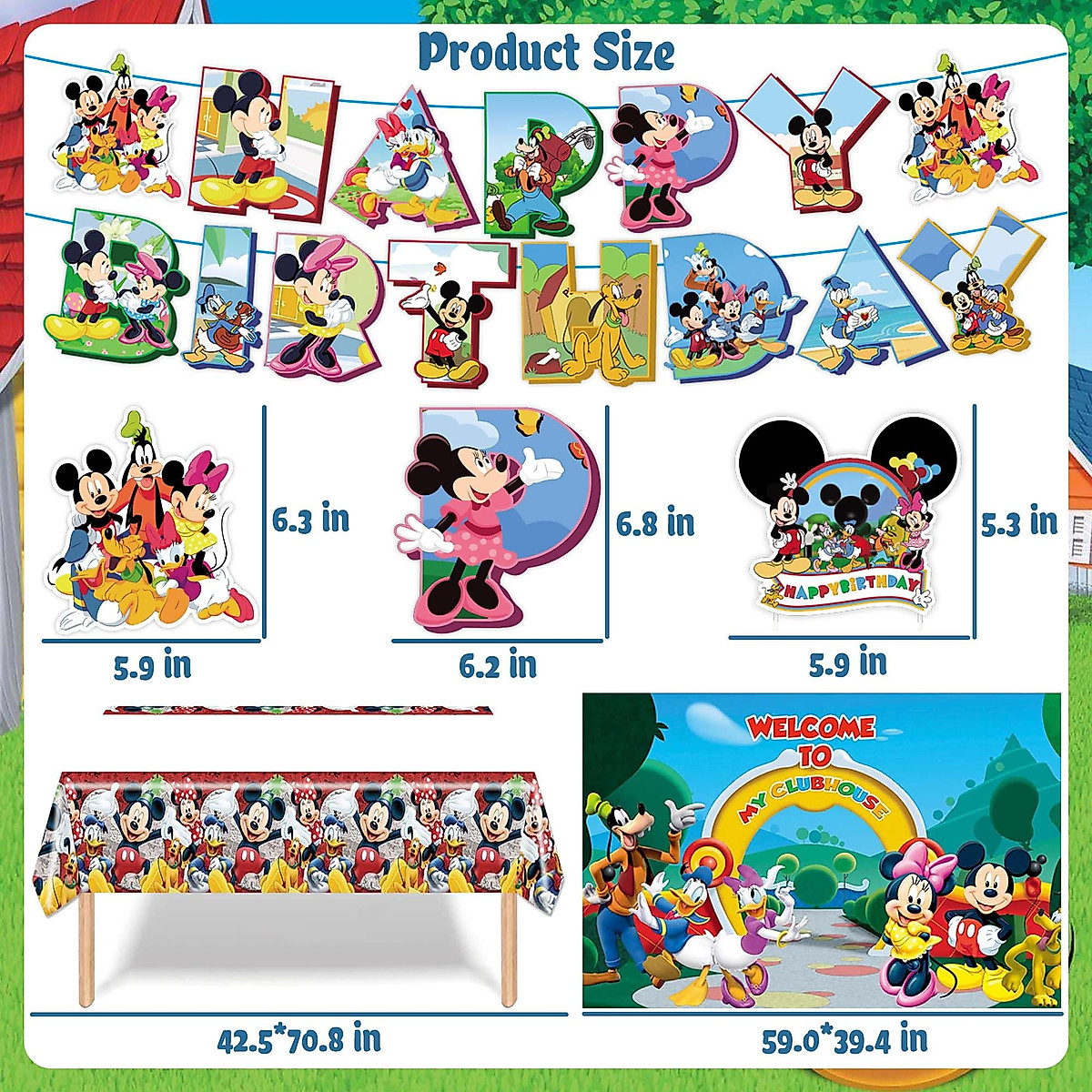 Mouse Birthday Party Decorations, Mouse Birthday Party Supplies Include Banner, Hanging Swirls, Latex Balloons, Foil Balloons, Backdrop, Tablecloth, Mouse Party Favors Party Gifts