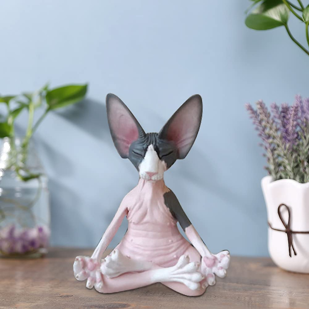 Cat Figurines Home Decor, Resin Sculpture Buddha Meditation Statue Knick Knacks Yoga Animal Cats Model Art Sculpture Micro Landscape Decoration for Garden Home Office Cat Lovers (Flower)