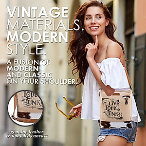 SIXTEASE Womens Shoulder Bag Vintage Style Shoulder Bags for Women - Made with Genuine Leather, Upcycled Canvas, or Hair On - Handmade, Adjustable Strap, Brass and Zinc Hardware - Live Love Junk