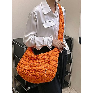 Women Quilted Tote Bag Large Capacity Crossbody Puffer Lightweight Padding Shoulder Bag Hobo Satchel Handbag Zip Purse