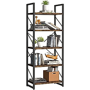 YITAHOME 5 Tiers Bookshelf, Artsy Modern Bookcase, Book Rack, Storage Rack Shelves Books Holder Organizer for Books/Movies in Living Room/Home/Office - Rustic Brown (FTOFBC-0016)