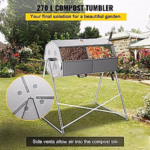 Compost Bin Stainless Steel Dual-Chamber Garden Composter 33/71/106 Gallons Capacity Composting Trash Can for Kitchen Yard (Color : 125L, Size : 1)