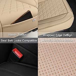 Black Panther 1 Pair Luxury Faux Leather Car Seat Covers Front Bottom Seat Cushion Covers, Anti-Slip and Wrap Around The Bottom, Fit 95% of Vehicles - Beige