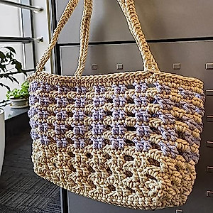 Light Blue Braided Cotton Cord Crochet Bag Yarn Hollow Knitted Crochet Yarns Round Rope Yarns 100g