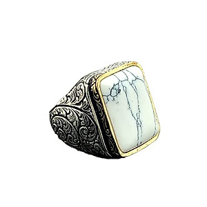 Sterling Silver Ring, White Turquoise Stone, Men Rings, Natural Stone, Handcrafted Ottoman Men Ring, Turkish handmade, Gift for Him,