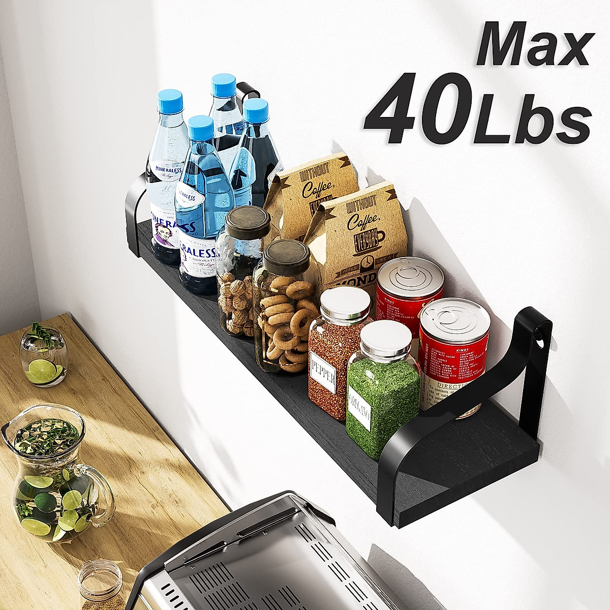 Love-KANKEI Floating Shelves Wall Mounted Rustic Wood Wall Shelves Set of 3 for Bedroom Living Room Bathroom Kitchen Black