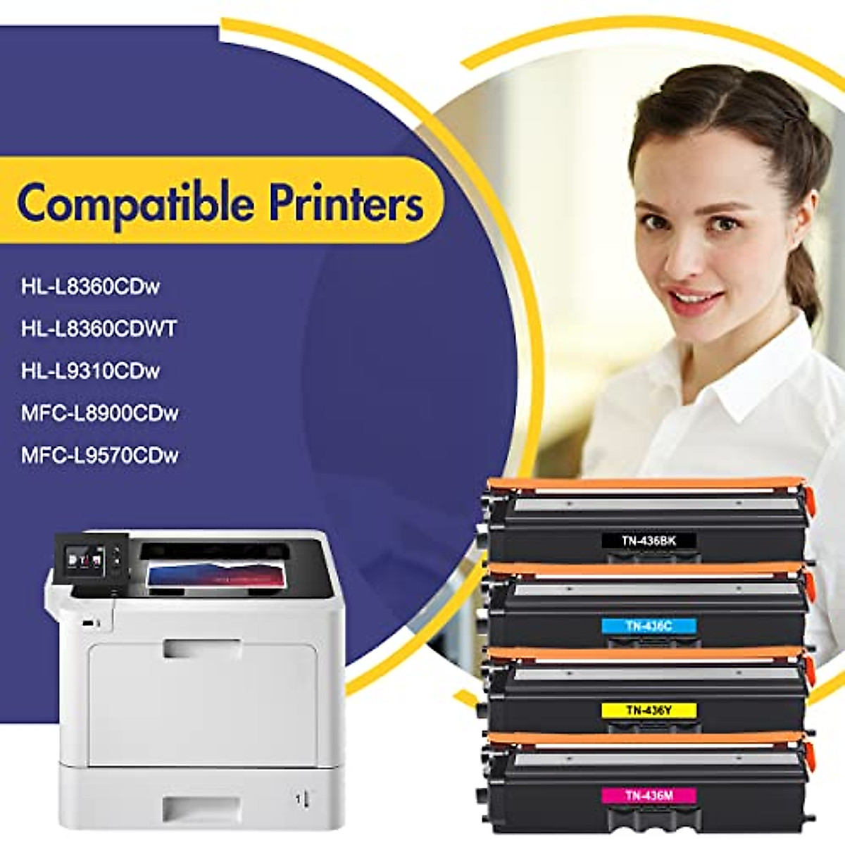 TN436 Toner Cartridge Compatible Replacement for Brother TN436 TN-436 TN436BK TN436C TN436M TN436Y for MFC-L8900CDW HL-L8360CDW HL-L8360CDWT HL-L9310CDW MFC-L9570CDW Printer 4-Pack
