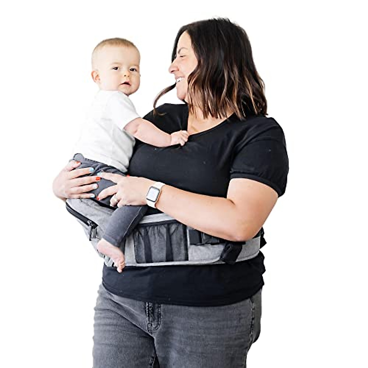 TushBaby - Safety-Certified Hip Seat Baby Carrier - Mom’s Choice Award Winner, Seen on Shark Tank, Ergonomic Carrier & Extenders for Newborns & Toddlers (Carrier, Grey)