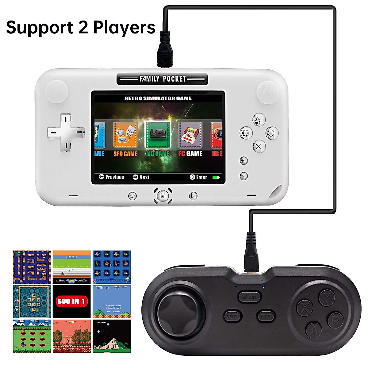 Handheld Games Console Built-in 2000 Classic Games 4 Inch Screen Retro Game Player Electronic Travel Games Support TV and 2 Players for Kids Adults