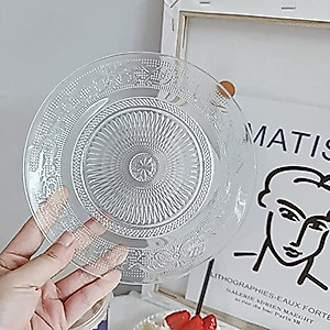 Frcctre 12 Pack Glass Salad Plates, 7 Inches Glass Fruit Dessert Plates, Clear Glass Appetizer Dinnerware Set with Beautiful Carved Pattern, Dishwasher Safe