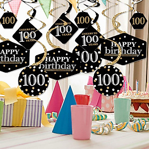 Big Dot of Happiness Adult 100th Birthday - Gold - Birthday Party Hanging Decor - Party Decoration Swirls - Set of 40