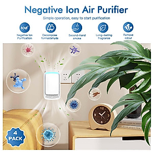 Plug In Air Ionizers - Negative Ion Technology Air Purifier - Quiet Operation Air Freshener for Home, Bedroom, Office, Garage Room - Portable Air Purifiers Odor,Pets Smell - Air Cleaner White (4 Pack）