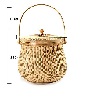 Teng Tian Natural ash wood and cane round Nantucket baskets with swing handle Removeable Lids Multi-purpose household storage box