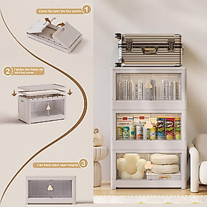 Stranthother 80 Gallon Large Storage Bins with Lids,Collapsible Plastic Storage Bins,Stackable Closet Organizer with Double Doors & Wheel,Folding Storage Cabinet Container Clothes Organizer,3 Pack