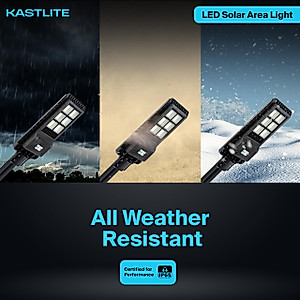 KastLite 10W LED Dusk to Dawn Solar Outdoor Lighting w/Motion Sensor & Remote Control - Dimmable 90-Watt Equiv. 5000K 1200 Lumen Solar Street Light - Waterproof Parking Lot/Security Area Lamp, Black