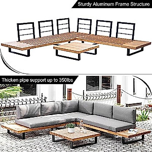 Homedot Patio Sofa Set with Metal Frame, Extra Large L Shaped Outdoor Sectional Sofa Set with Built-in Side Table, Modern Patio Conversation Set with Coffee Table&Removable Cushion for Garden