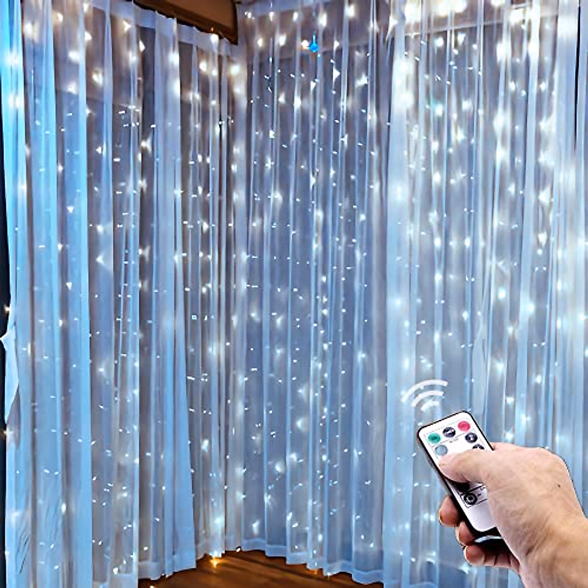 poripori 300 LED Curtain String Lights, Twinkle Fairy Lights for Bedroom with 8 Lighting Modes, USB Christmas Lights for Party Home Bedroom Indoor Wall Room Decor (White)