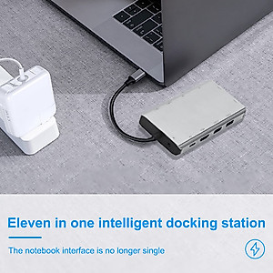 GIFZES USB Hub 3.0, USB C Adapter and 11-in-1 Docking Station, 11-in-1 USB C Hub Universal Type-C Adapter Dongle Mini Docking Station with 4 USB Ports SD/TF Card Reader VGA for MacBook Type-C Laptops