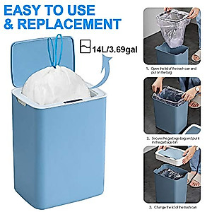 Automatic Trash Can, Non-Touch Sensor Plastic Garbage Bin 3.7 Gallon/14 L Waste Basket for Bathroom Kitchen Office(Blue)