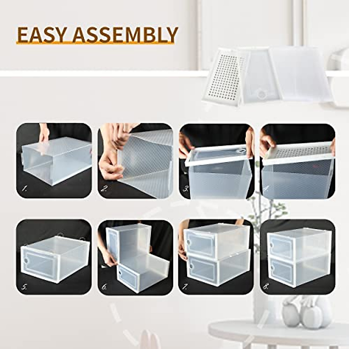 Hrrsaki 15 Pack Foldable Shoe Storage Boxes, Shoe Boxes Clear Plastic Stackable, Shoe Organizer Boxes with Front Opening Lids, Ventilation and Dust-proof, Shoe Container Boxes for Closet, Bedroom, Bathroom, Fit for Women/Men Size 9(13” x 9” x 5.5”) (white