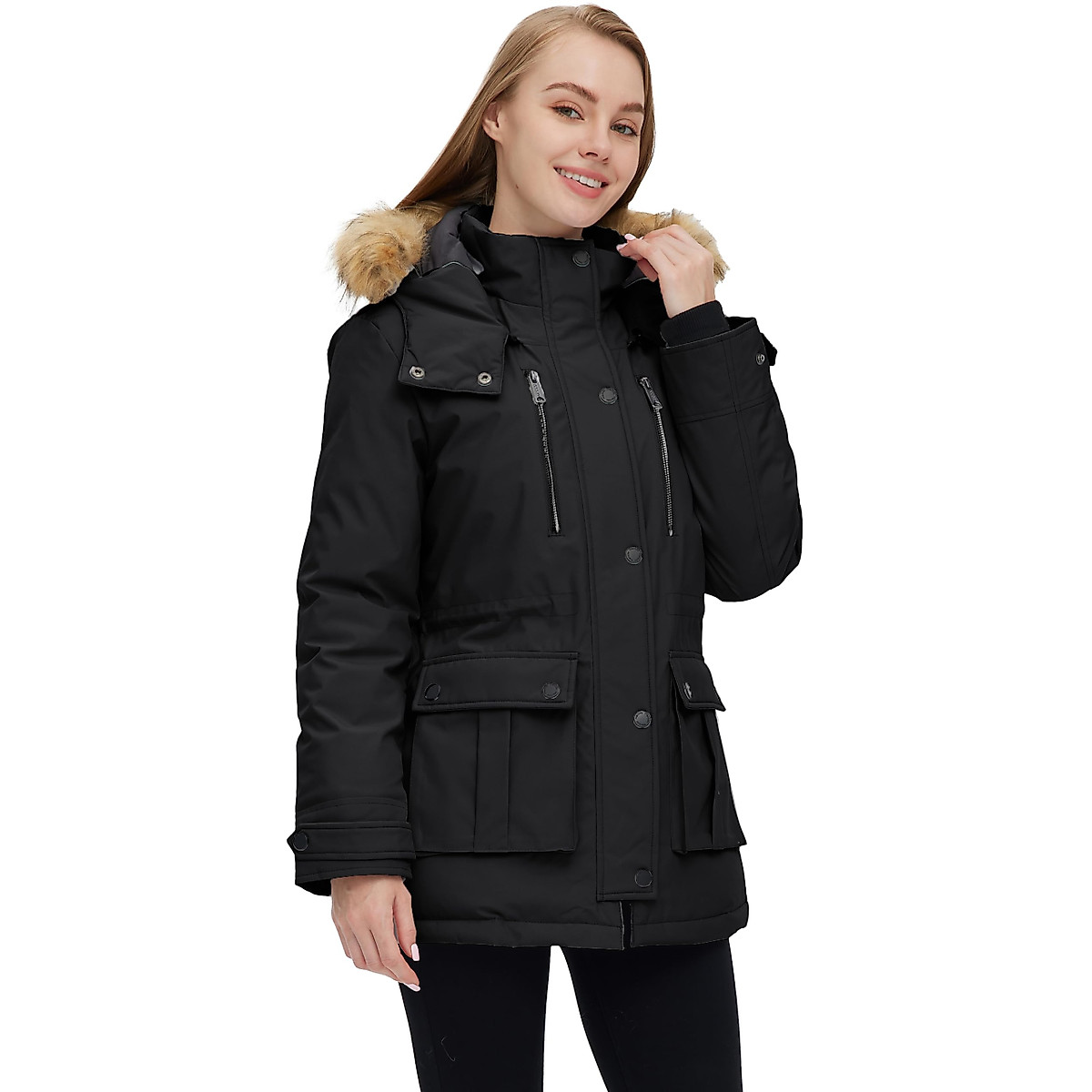 wantdo Women's Thickened Parka Coat with Removable Fur Hood (Black, XX-Large)