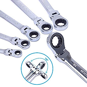 BANG 4 BUCK Metric Ratchet Wrench Set Double Box End Flex Head Ratcheting Wrench Roll for Craftsman, 8-19mm Standard Wrench Set Chrome Vanadium Steel Gear Wrench with Organizer Pouch, 6-Piece