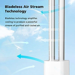 ULTTY Bladeless Tower Fan and Air Purifier in one, Bedroom Fan with HEPA Filter Smoke Dust Pollen Dander, 42.5" Oscillating Tower Fan with Remote, Touch, 8H Timer, White