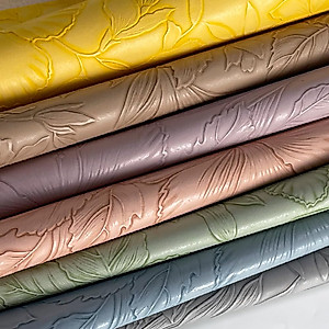 ONEART | 7 Pcs Floral Embossed Faux Leather Sheets, 8.2"×11.8" PU Embossed Textured Synthetic Vinyl Fabric Sheets for Sewing Bows Purse DIY Crafts-Light Color