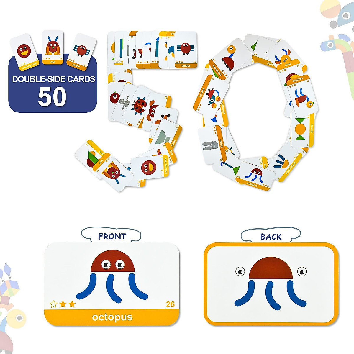 LiKee Wooden Pattern Blocks (37 Blocks& 50 Cards) (Third Edition)