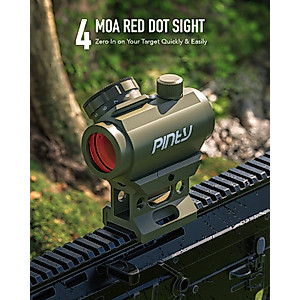 PINTY Red Dot Sight, Micro Reflex Sight 4 MOA Rifle Scope with 1 Inch Riser Mount 11 Brightness Levels Battery QD Mount for Picatinny and Weaver Rail Mounts on Pistols Rifles Long Guns More, Khaki