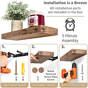 Sorbus Floating Shelves for Wall, Bathroom Shelves Wall Mounted for Kitchen, Bedroom, Bathroom Storage Over Toilet, Hanging Book Shelf for Wall Home Decor Living Room (Mahogany, 3 Pack)