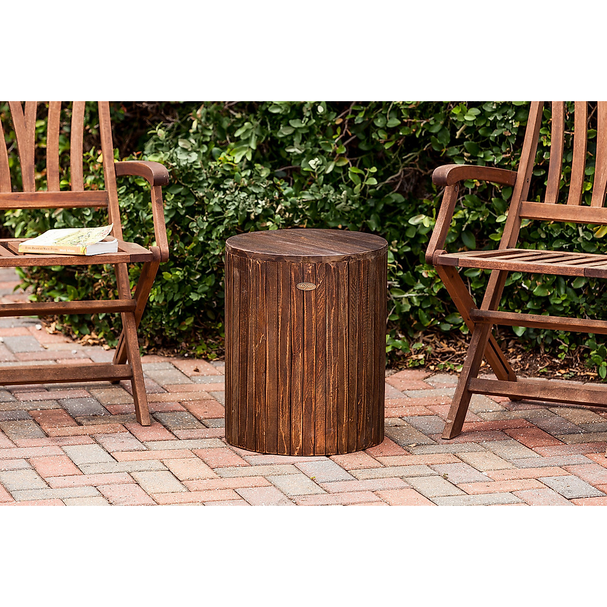 Patio Sense 62421 Michael Round Rustic Garden Stool Wood Outdoor Seating & End Table Portable Adaptable Outdoor Furniture - Seasoned Patina Finish