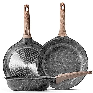 Caannasweis Nonstick Pan, Nonstick Stone Frying Pan, Best Nonstick Omelette Skillet Fry Pan with Soft Touch Handle, Induction Compatible (8+9.5+11 Inch Grey)