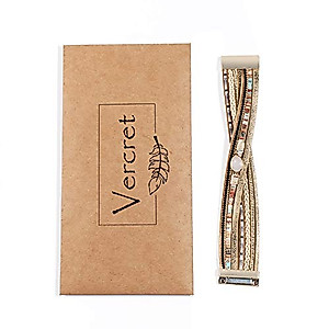 Vercret Leather Wrap Bracelet for Women - Multi-Layer Bracelets for lady, Ideal Gift Bracelet for Women, lover, Mom…… (A White Beads)