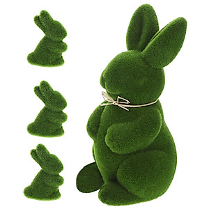4pcs Bunny Decor Easter Artificial Turf Grass Rabbit Figurine Flocked Animal Bunny Statue Easter Party Favor for Yard Decorations