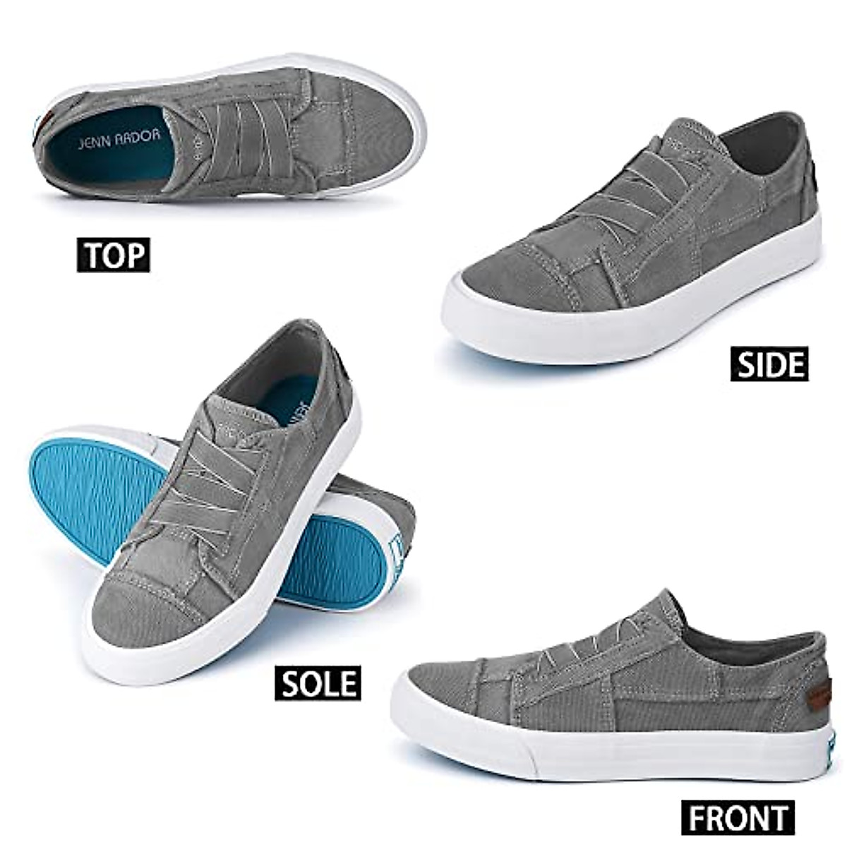 JENN ARDOR Women's Stylish Slip On Sneakers No Laces Elastic Low Top Canvas Sneakers Trendy Flats Comfortable Casual Walking Shoes Grey