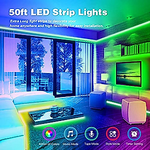 FONEWE 50ft LED Lights for Bedroom Music Sync LED Light Strips Color Changing Lights for Bedroom LED Strip Lights with APP and Remote Control