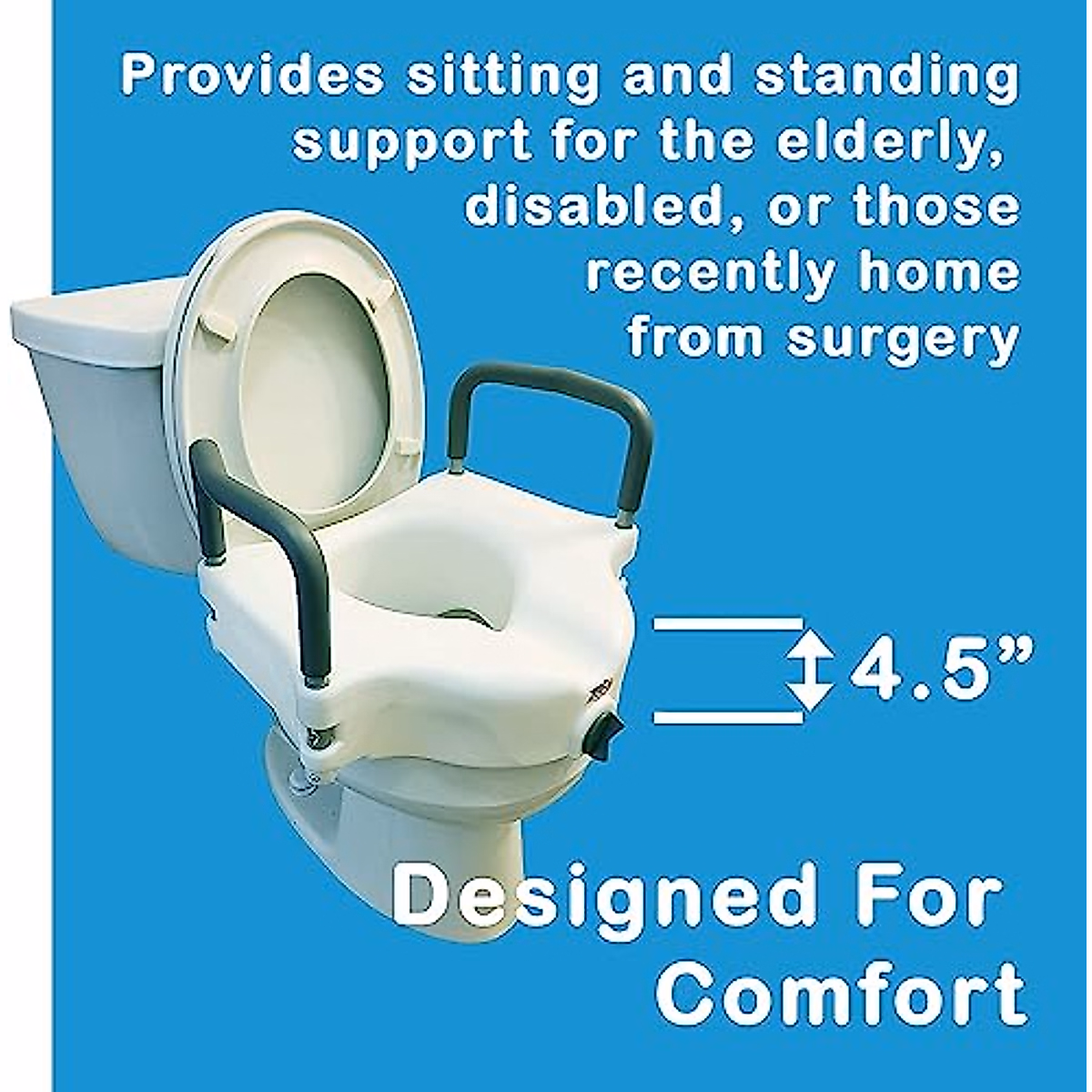 Cardinal Health ProBasics Raised Toilet Seat with Lock and Arms, 350 lb Weight Capacity.