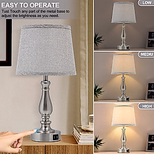 EJIAXIN Table Lamps for Bedroom Set of 2,3 Way Dimmable Touch Bedside Lamps with Dual USB A+C Ports - Nightstand Lamp for End Table Modern Night Stand Lamps for Living Room Guest Room