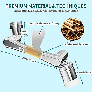 EXSSRACH 1440° Rotating Faucet Extender, Multifunctional 1080°+ 360° Swivel Extension Robotic Arm Sink Aerator for Kitchen/Bathroom, 2 Water Outlet Modes, Silver