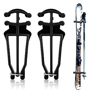 Cross Country Skis and Poles Holder, Universal Ski Pole Clips Holder Ski Pole Carrier Ski Accessories, 1 Pair, Black