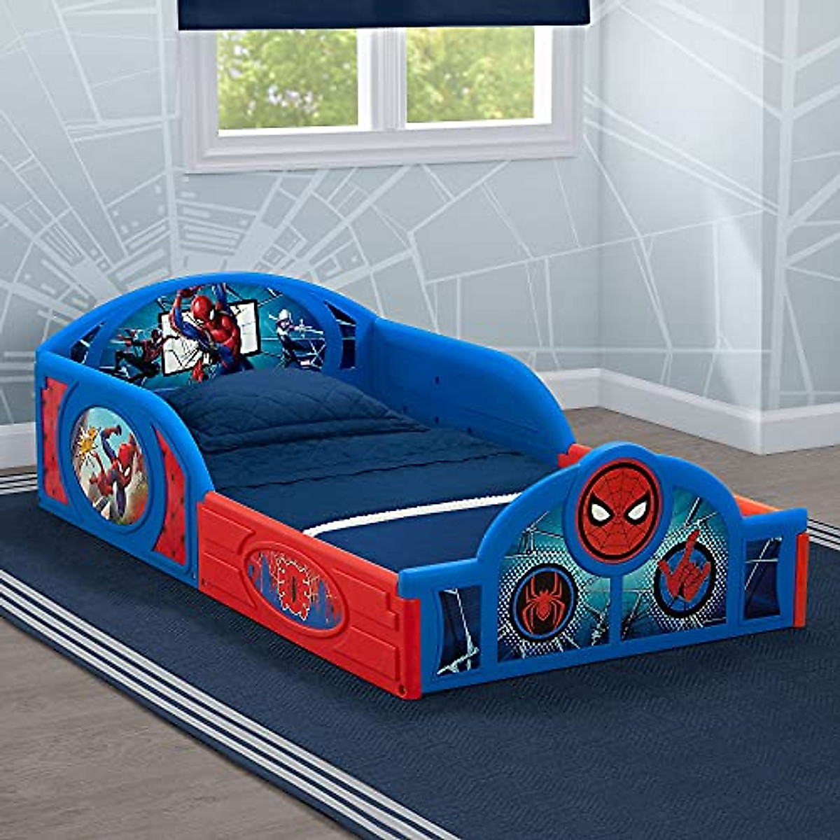 Delta Children Marvel Spider-Man Sleep and Play Toddler Bed with Built-in Guardrails